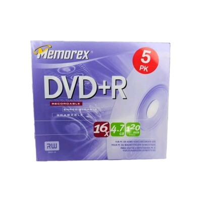 Memorex DVD+R Blank DVDs 5 Pack Recordable for PC Home Video Recorders ...