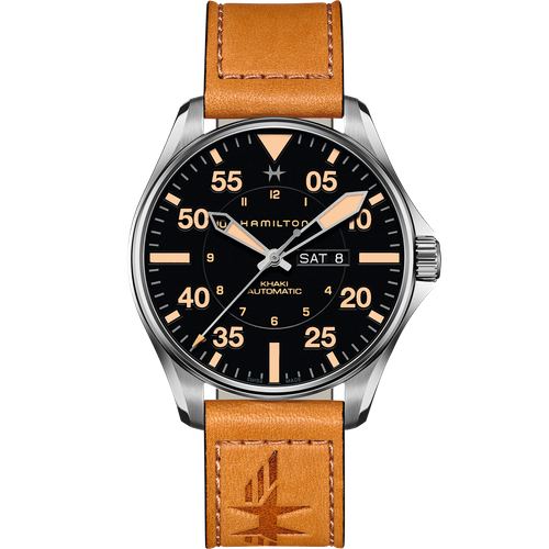 Hamilton Khaki Aviation Men's Black Watch with Brown Leather Band ...