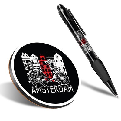 1 x Round Coaster & 1 Pen Amsterdam Netherlands Holland Travel #58699 ...