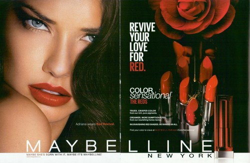 Maybelline Adriana Lima Magazine Print Ad Advert Cosmetics LIPSTICK RED ...
