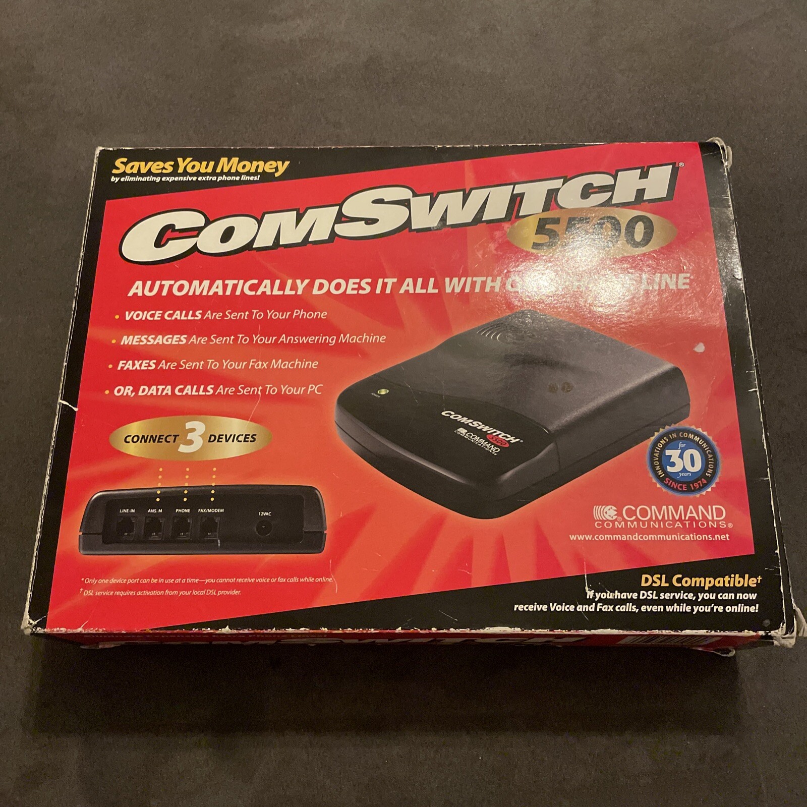 Command Communications ComSwitch 5500 Phone Fax Modem 3-Port Call ...