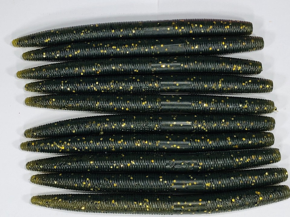 12ct 5 Inch Green Pumpkin Gold Flash Senko Style Soft Plastic Bass ...