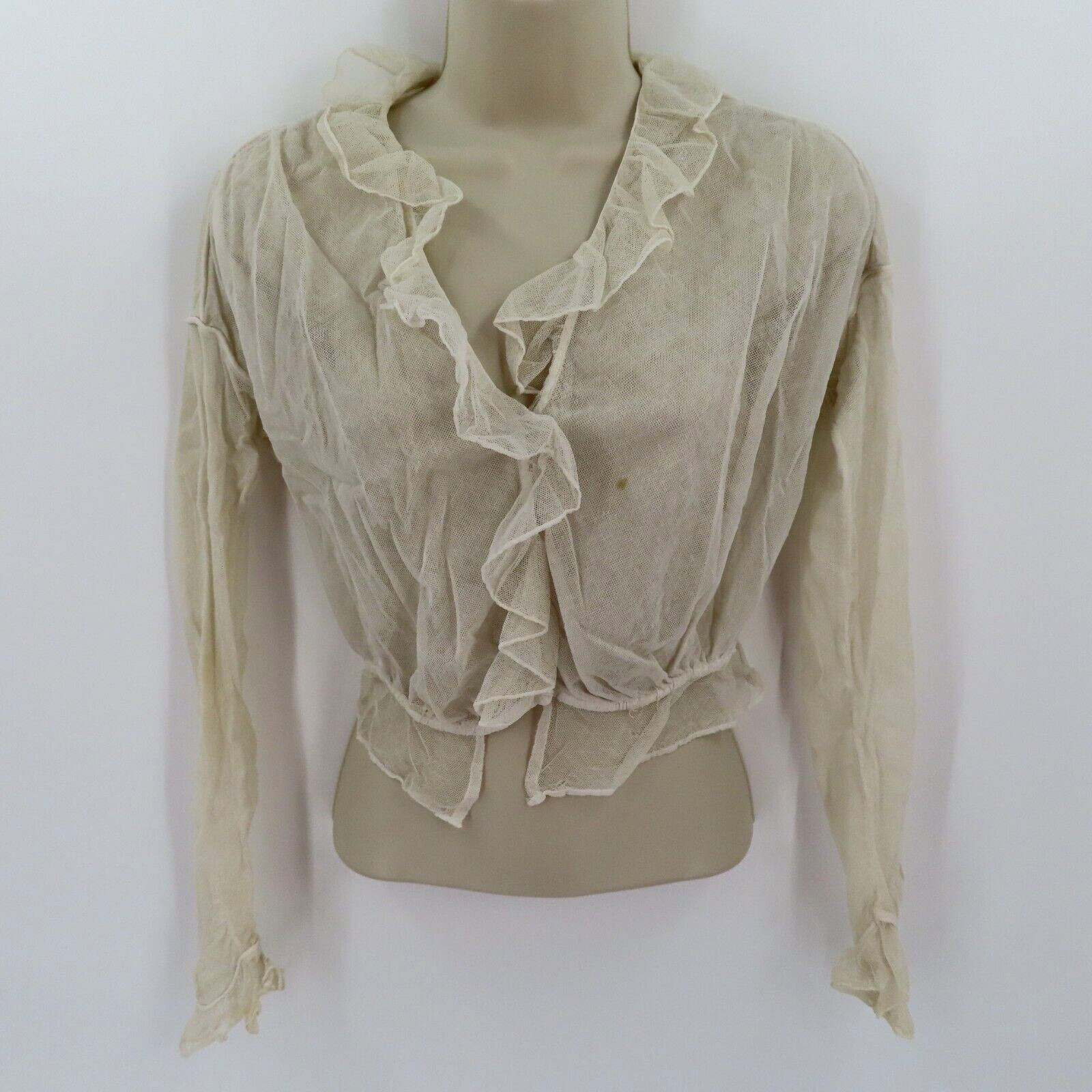 Victorian Lace Netting Sheer Net Ruffle Long Sleeve B… - Gem