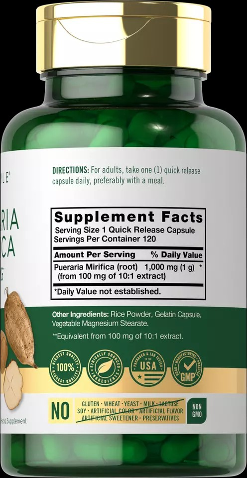 Natural Pueraria Mirifica Capsules 1000mg - Breast Growth Pills 120 ...