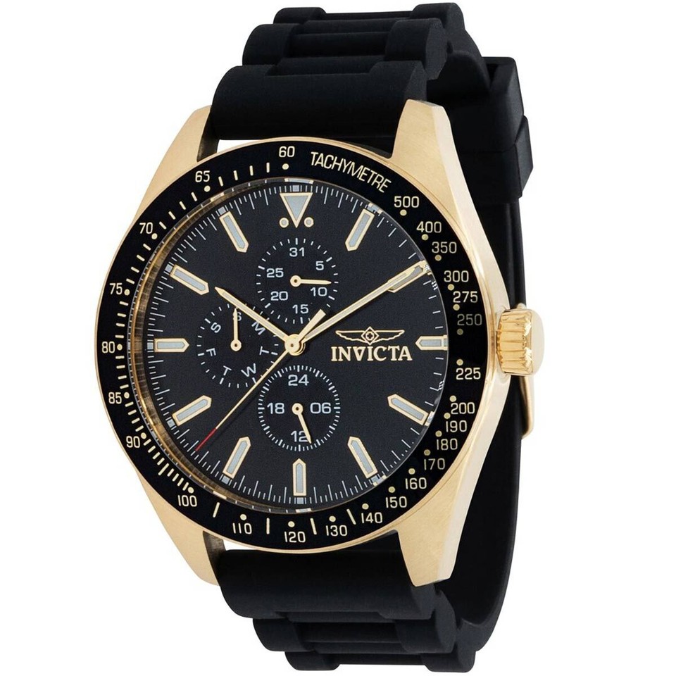 Invicta Men's 38404 Aviator Quartz Multifunction Black Dial Silicone ...