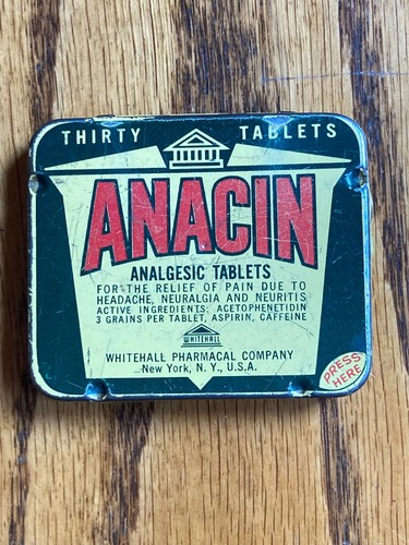 Vintage Anacin Empty Metal Tin Box Container Analgesic Tablets 30 ...