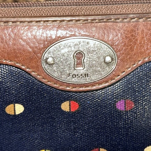 Fossil Key-Per MultiColor Tri-Fold Zip Around Canvas & Leather Wallet ...