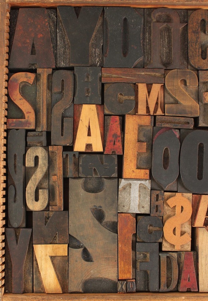 Antique Letterpress Letter Stamp Broadside Printing Blocks & Tray Wall ...