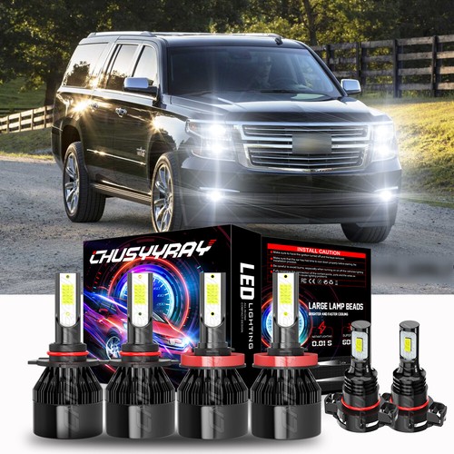 For Chevy Suburban Tahoe 2007-2014 LED Headlights + Fog Light Bulbs ...
