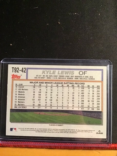 Kyle Lewis baseball card. Comes in a sleeve. #T92-42 | eBay