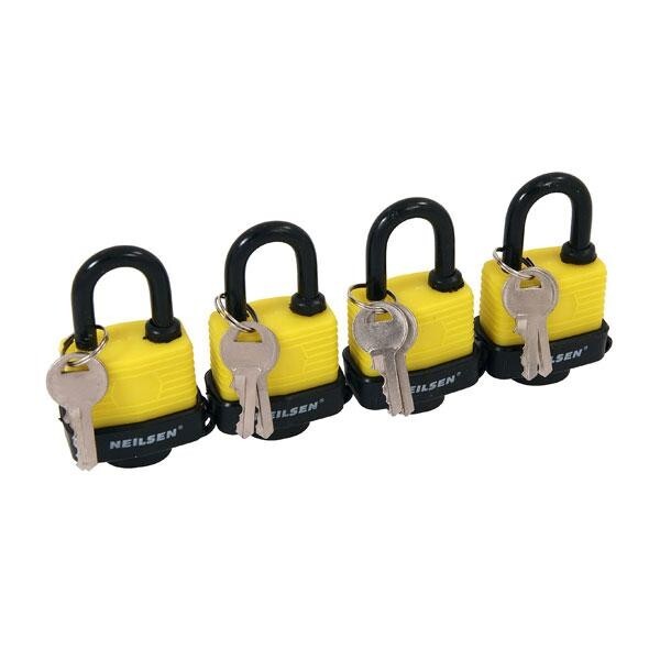 4 x HEAVY DUTY 40mm KEYED ALIKE STEEL PADLOCKS WATER RESISTANT PLASTIC ...