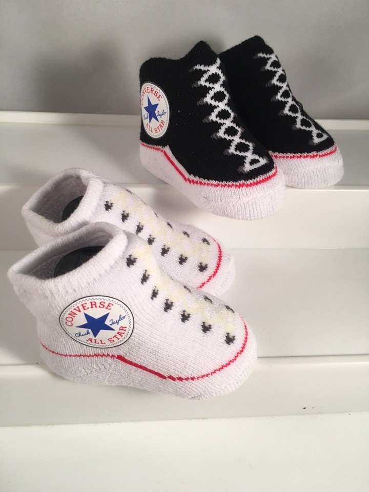 2 Pair Converse Chuck Taylor 0-6 Months Baby Booties Infant Black White ...
