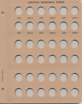 Dansco Coin Album 7100 PAGE 8 ONLY Lincoln Cents 2007-2009 PD Book Cent ...