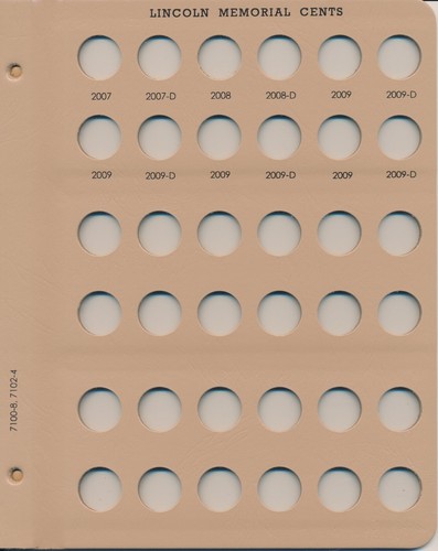 Dansco Coin Album 7100 PAGE 8 ONLY Lincoln Cents 2007-2009 PD Book Cent ...