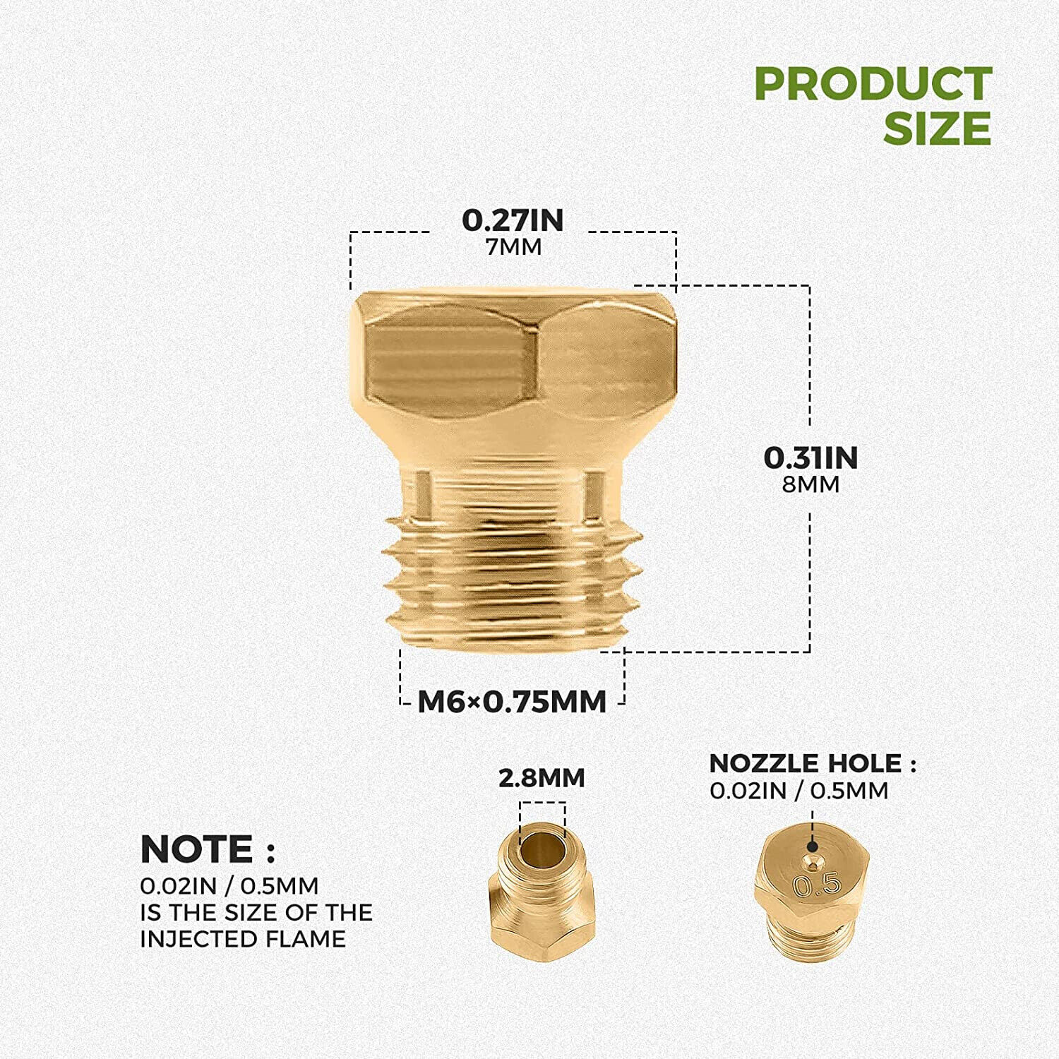 20Pcs M6x0.75mm Brass Jet Nozzles LP Gas Conversion Propane LPG Natural ...