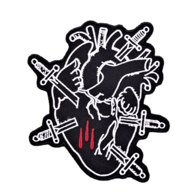 Bleeding Black Heart Patch Swords Knives Anatomical Embroidered - Iron ...