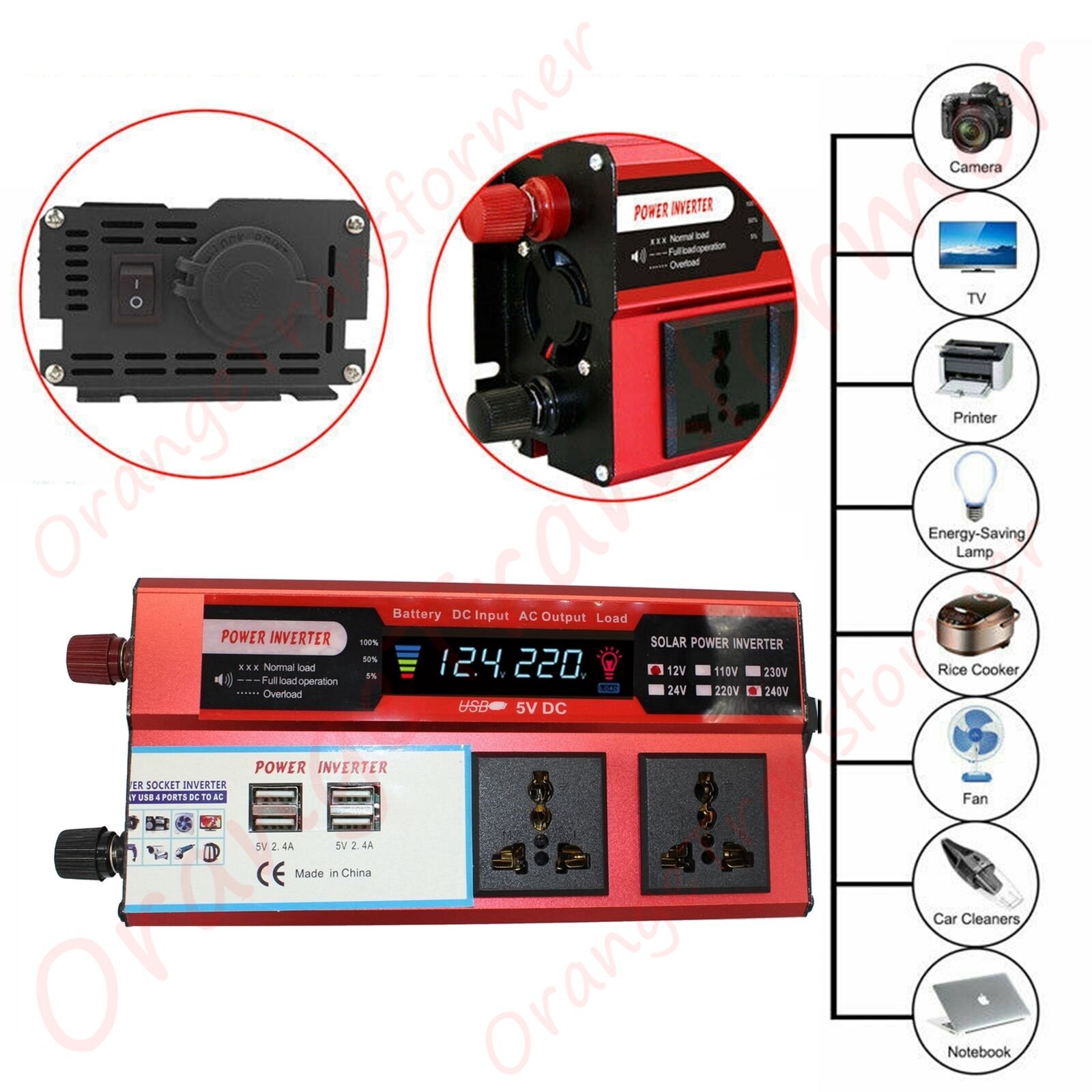AU 2000W Power Inverter DC 12V to AC 240V 1000W Sine Wave Camping ...