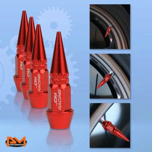 4 Pcs Red Aluminum Tires Stem Caps 45mm Spiked Lug Nug Wheel Air Valve ...