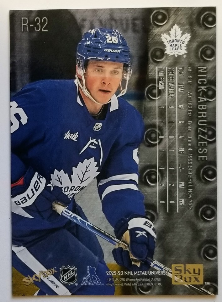 2022-23 Metal Universe Nick Abruzzese 1998-99 RETRO Toronto Maple Leafs ...