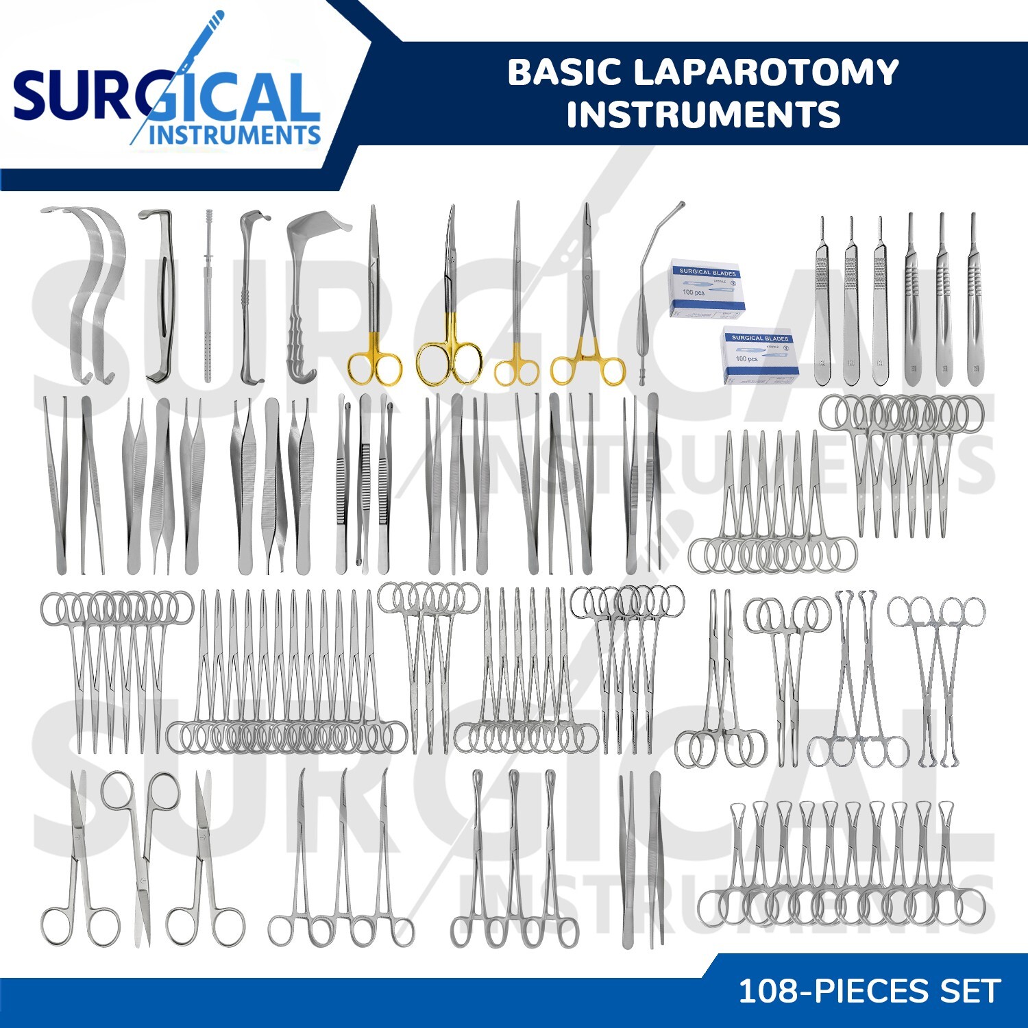 108 Pcs Basic Laparotomy Instruments Set Stainless Surgical Medical ...