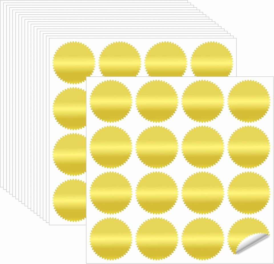 320 PCS round Golden Embossing Stickers, Gold Foil Self-Adhesive Wafer ...