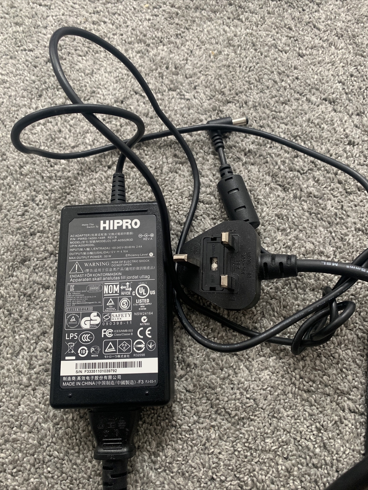 Hipro Hp-a0502r3d AC Power Adapter Charger 50w 12v 4.16a for sale ...