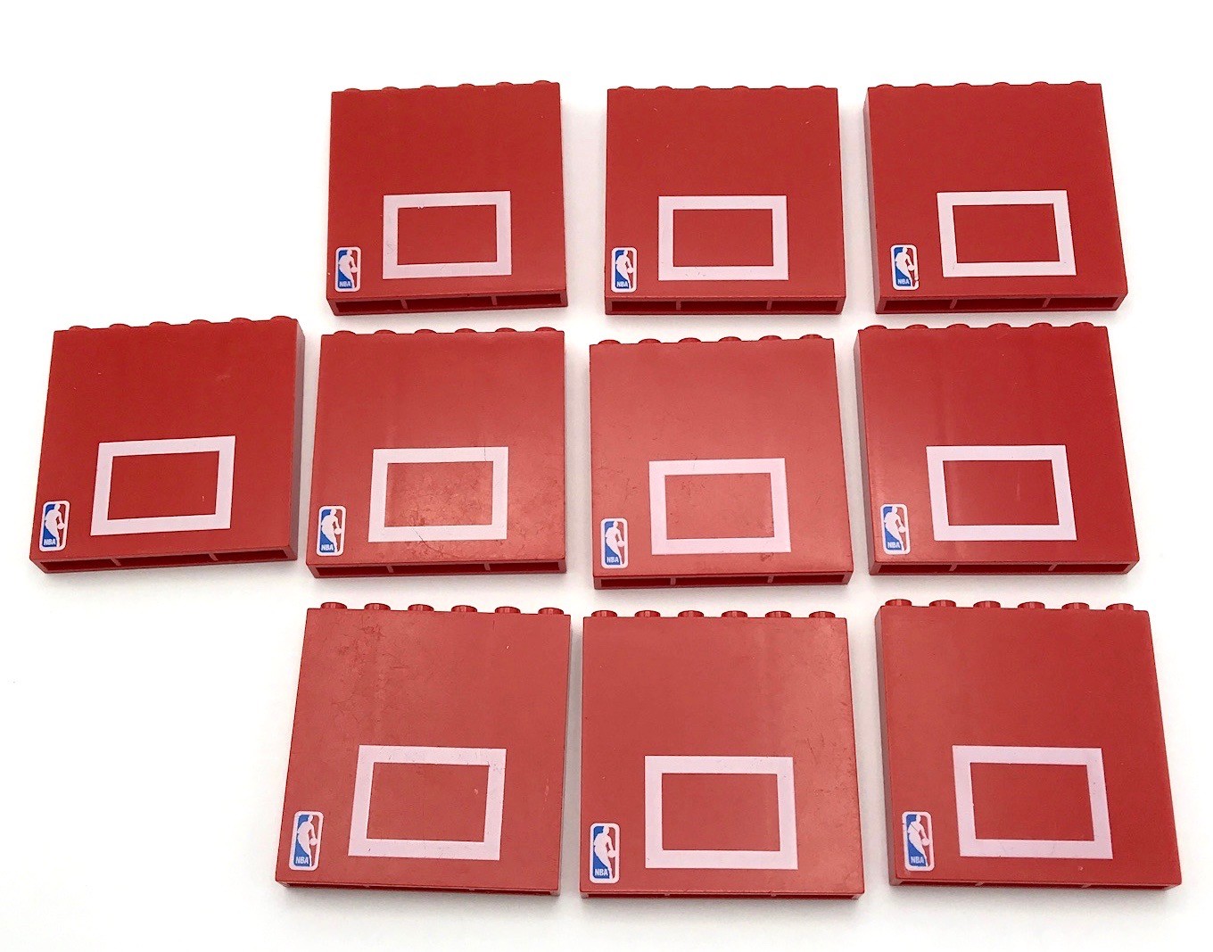 LEGO 10 Red Brick 1 x 6 x 5 with NBA Logo and Basketball Backboard ...