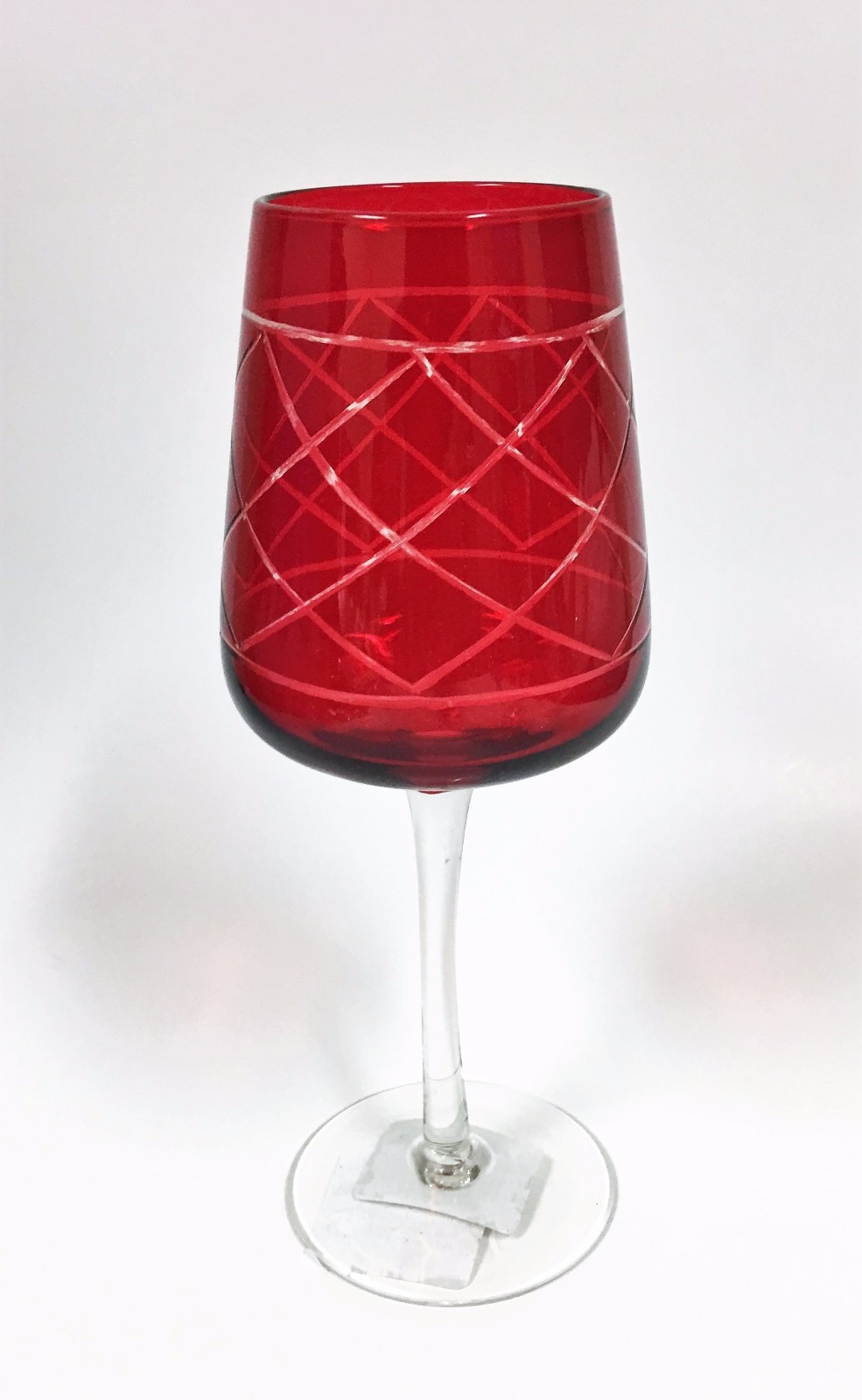 NEW SET OF 6 ALL PURPOSE RED+CLEAR CRYSTAL CUT GLASS WINE,GOBLET GLASS ...
