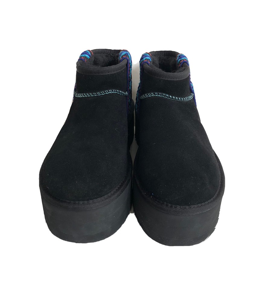 UGG CLASSIC ULTRA MINI BRAID PLATFORM BLACK SHEARLING BOOT US 11 / EU ...