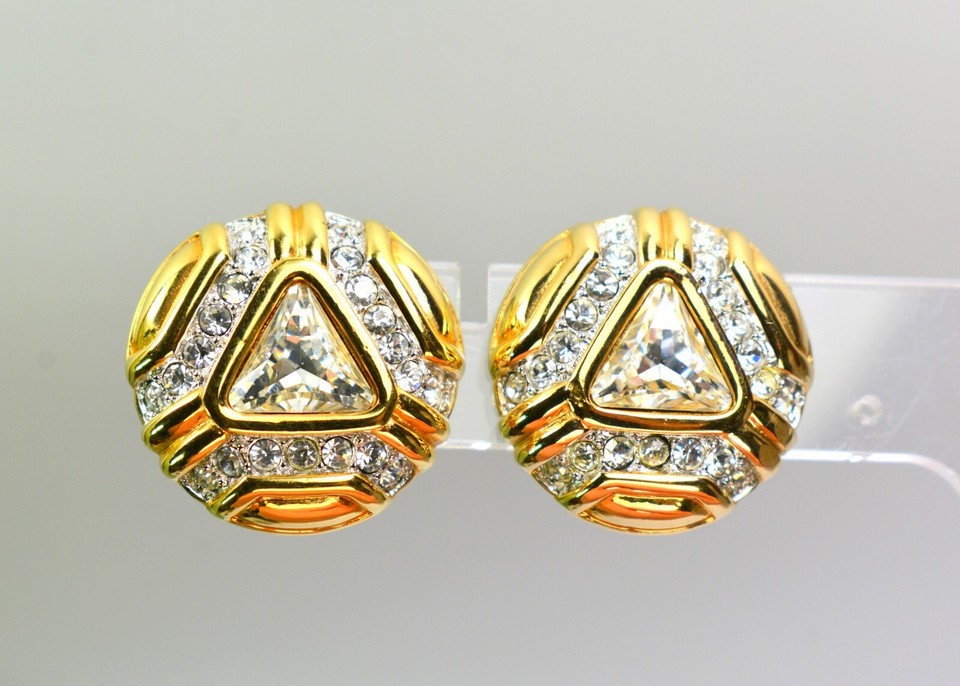 S.A.L. Swarovski Pave CrystalEarrings Clip On Gold Plated, SAL Jewelry ...