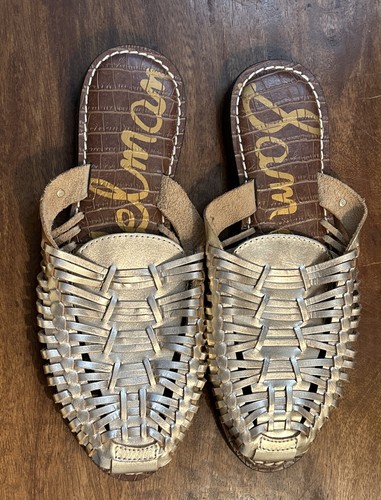 Sam Edelman size 7.5 Rose Gold Keelyn Leather Woven Flats Mules Sandal ...