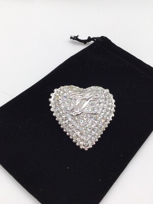 KARL LAGERFELD Silver Crystal Rhinestone Logo Heart Brooch Pin Very ...