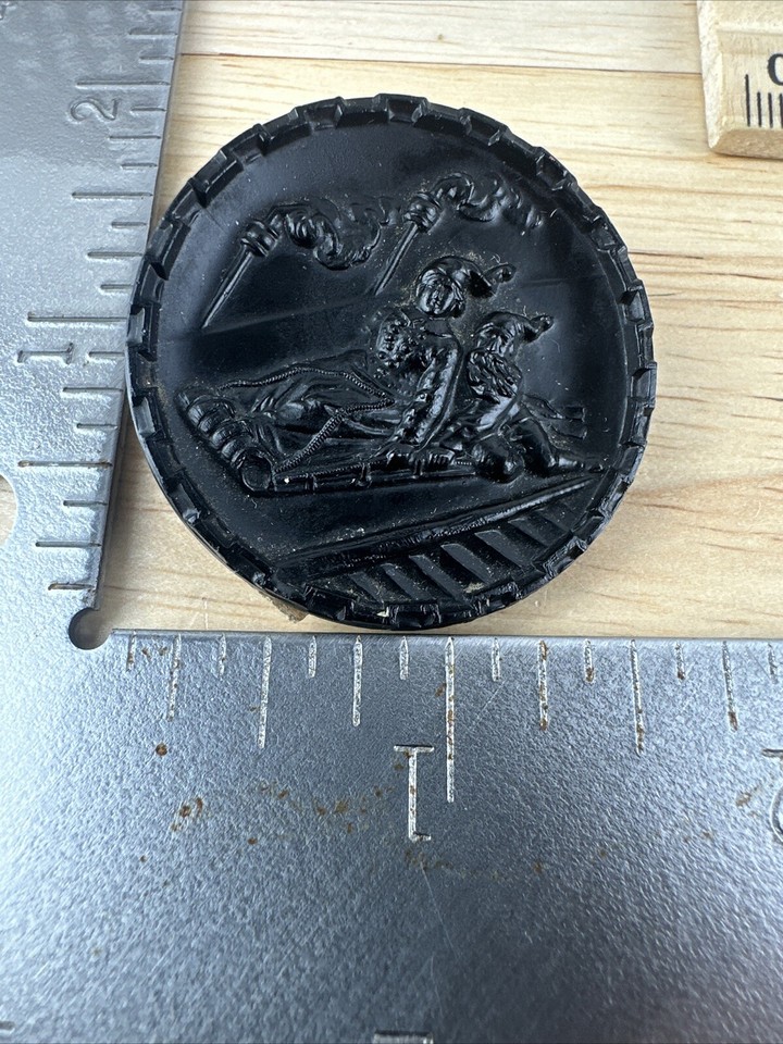 Rare Victorian Deknatel Black Glass Button Tobogganing Sledding At ...