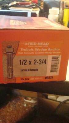 RED HEAD Trubolt Wedge Anchor 1/2 x 2-3/4, Box 25 pcs Concrete Anchors ...