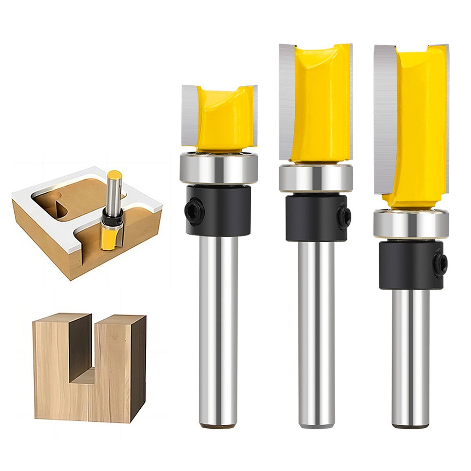 3Pcs 1/4'' Shank Pattern Flush Trim Router Bit Top Bearing Flush Trimer ...