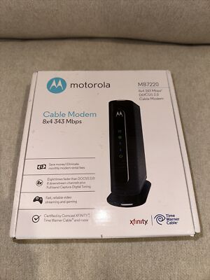 MOTOROLA 8x4 Cable Modem Model MB7220 343 Mbps DOCSIS 3.0 Spectrum ...