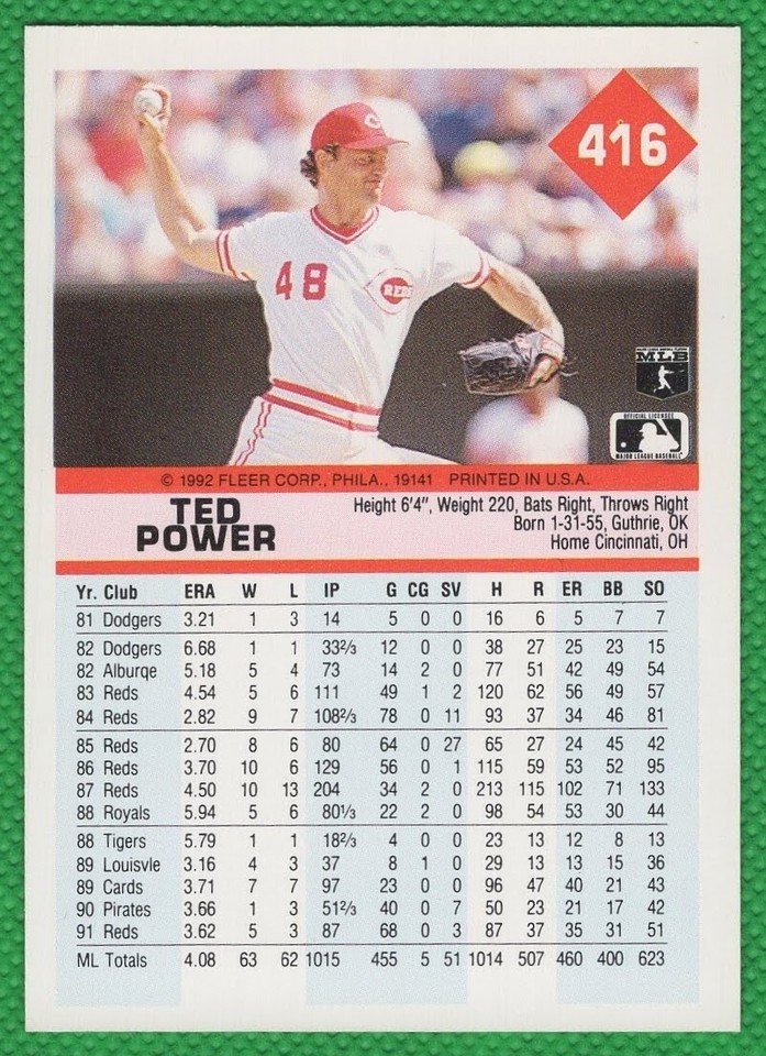 Ted Power - 1992 Fleer #416 - Cincinnati Reds Baseball Card | eBay