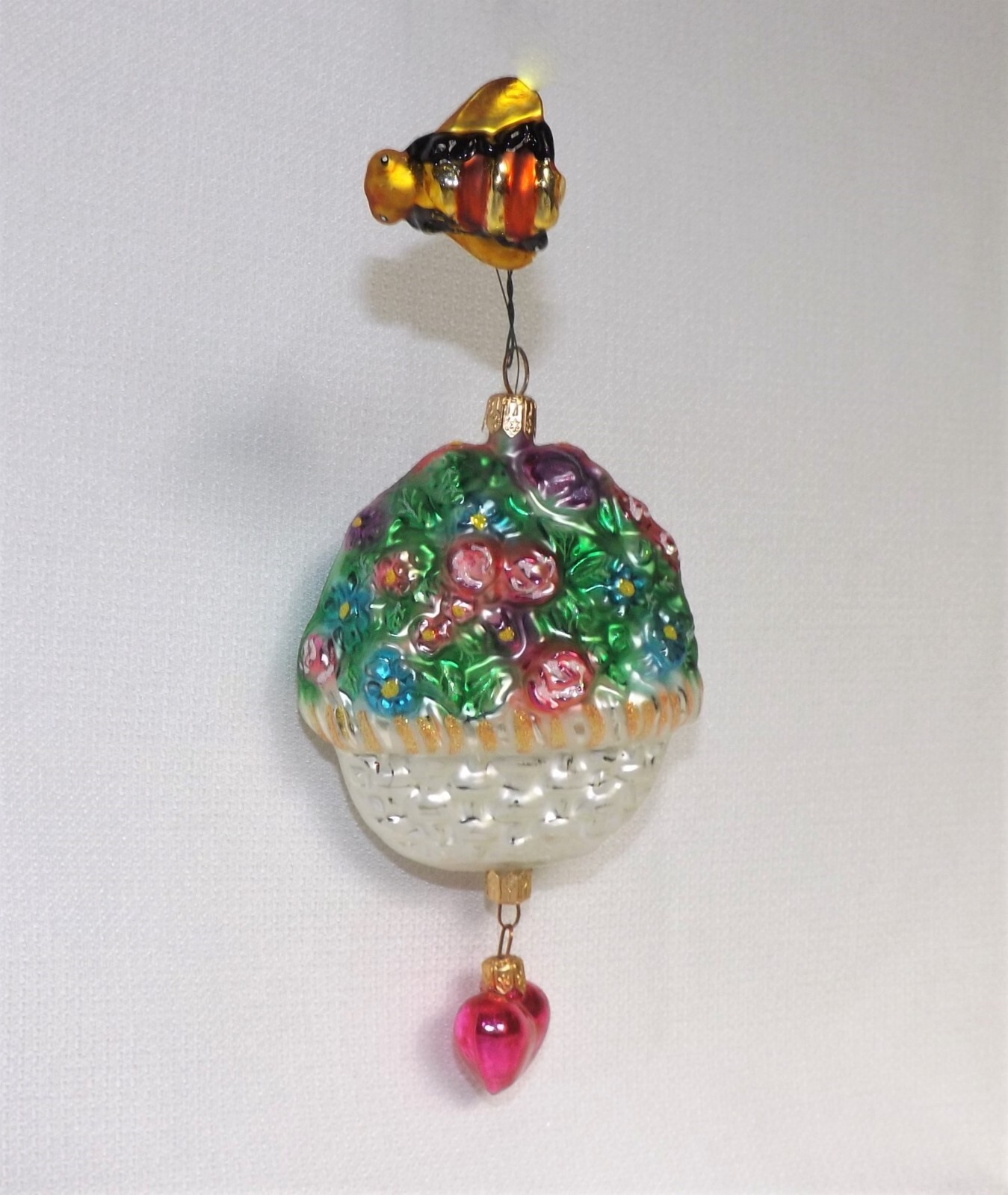 Christopher Radko Ornament Spring Basket Flower Heart and Bee | eBay