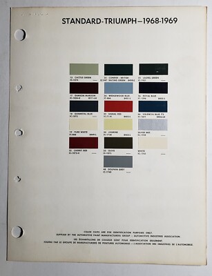 1968 1969 Standard Triumph Auto Color Chips Chart Paint Codes Du Pont ...