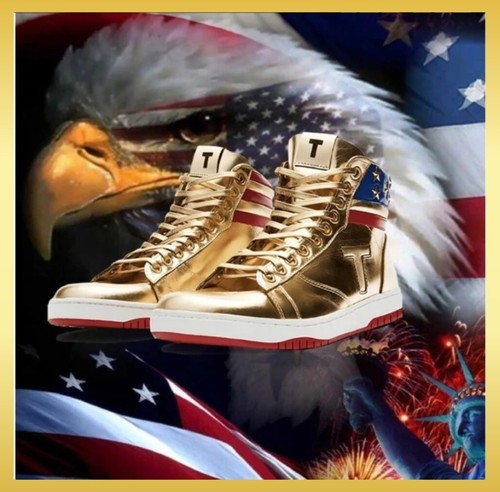 MAGA Donald Trump Never Surrender Poster High Top Gold Sneakers Shoes ...
