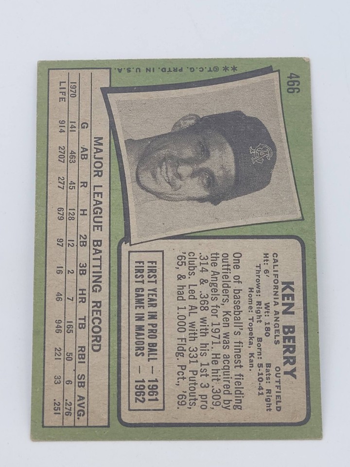 1971 Topps Ken Berry Angels Vintage MLB Baseball | eBay