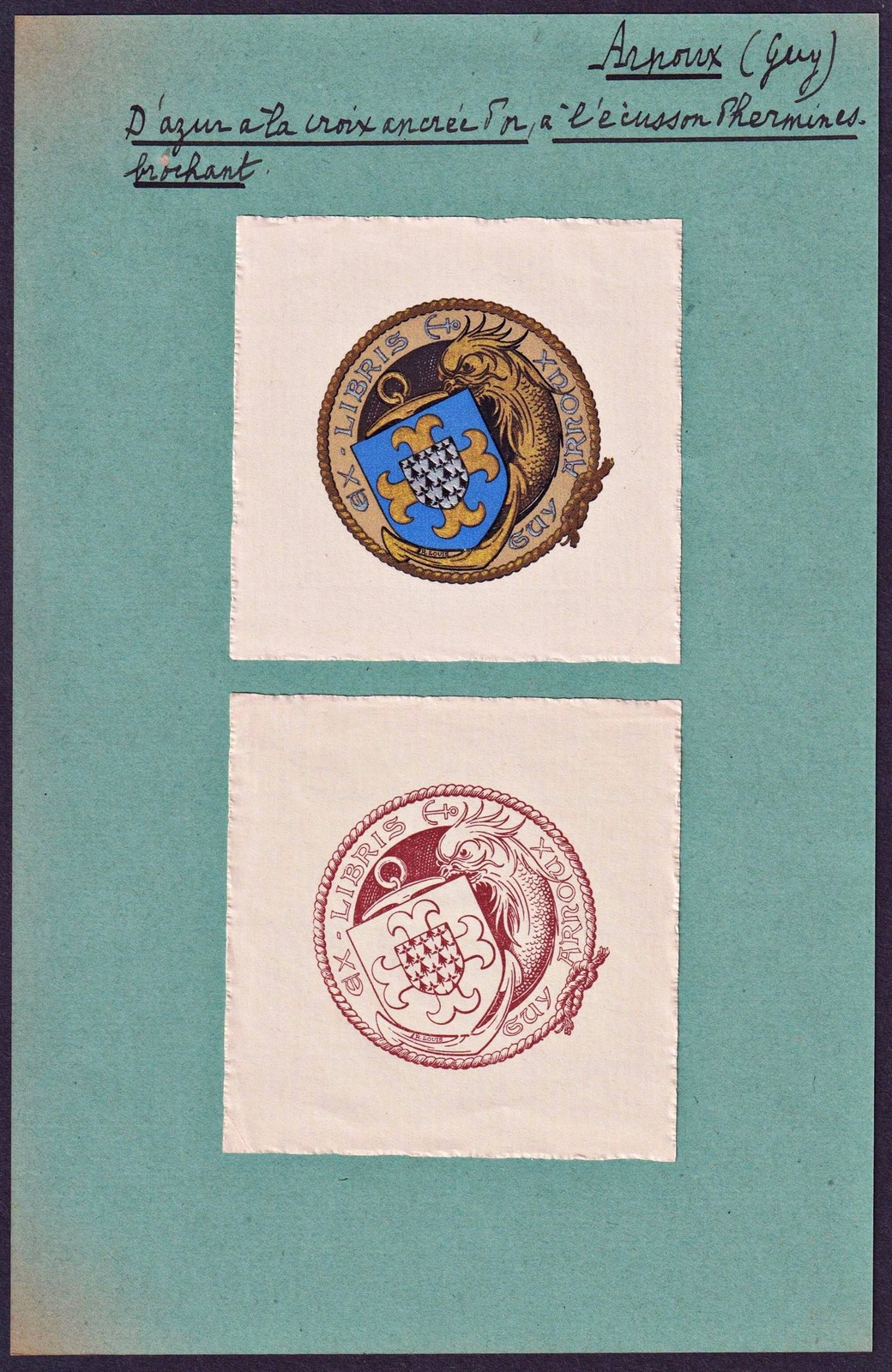 Guy Arnoux Ex-Libris Blason Wappen Coat Of Arms Armorial Bookplate ...
