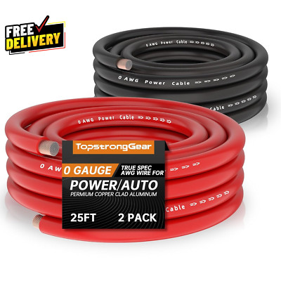 0 Gauge 25Ft Black and 25Ft Red Power/Ground Wire True 0 AWG Power Wire ...