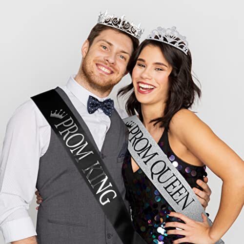 4 Pcs Prom Crowns and Sashes Set Halloween Prom King and Queen Tiara ...