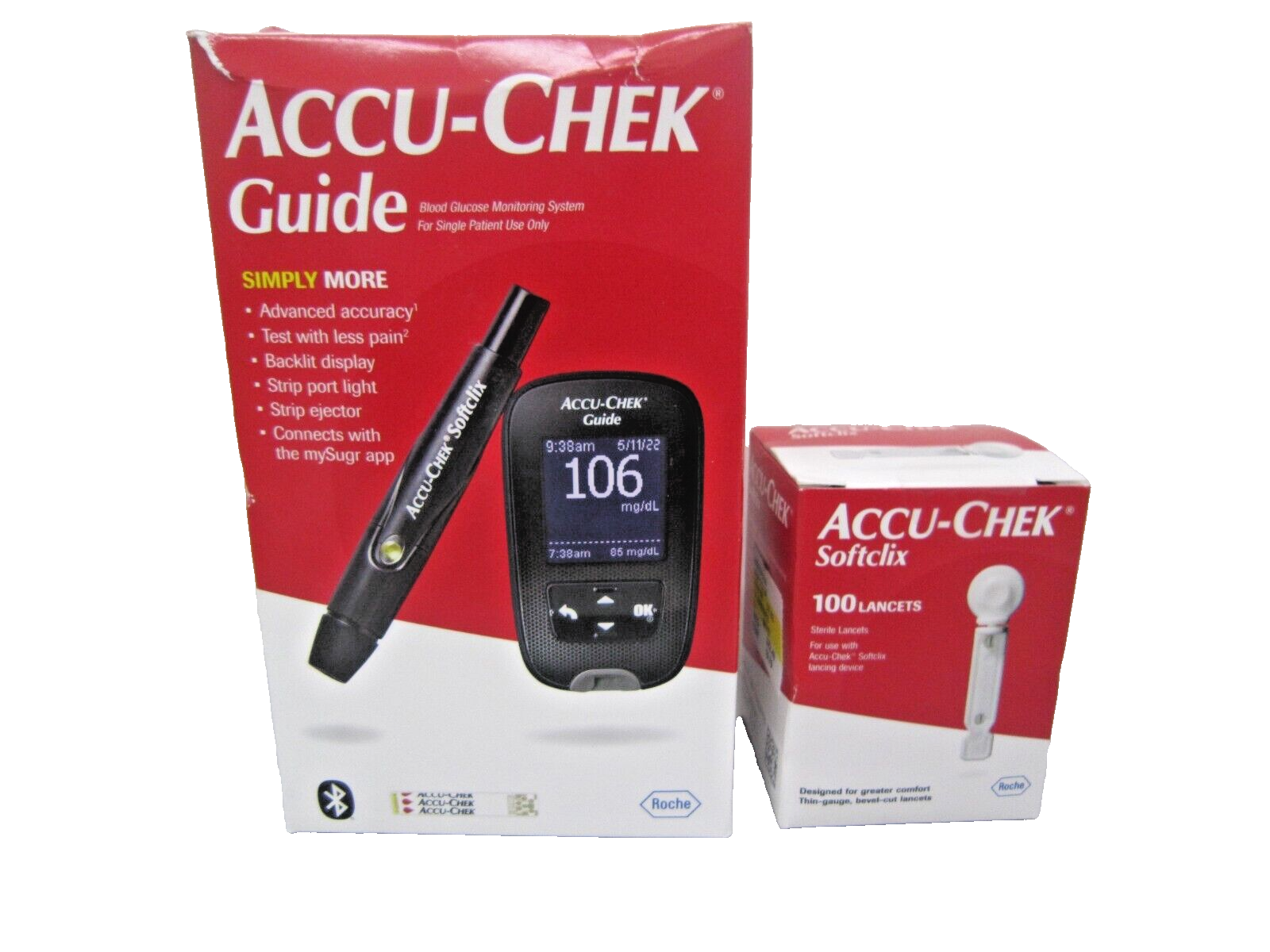 Accu-Chek Guide Meter Exp 07/2026, Softclix Lancing, 100 Lancets Exp 07 ...