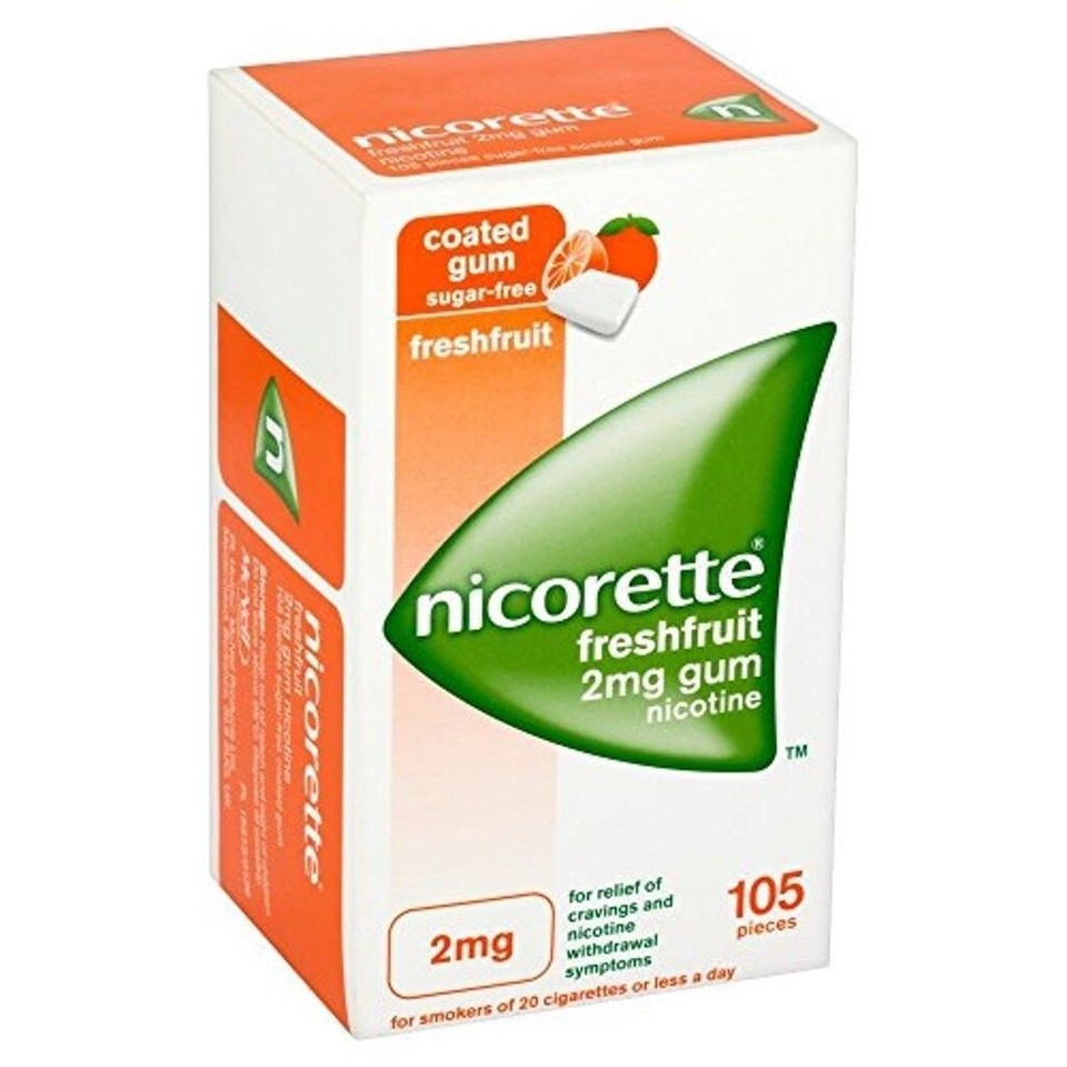 10 Pack Nicorette Nicotine Fresh Fruit Chewing Coated 1050 Gum 2mg ...