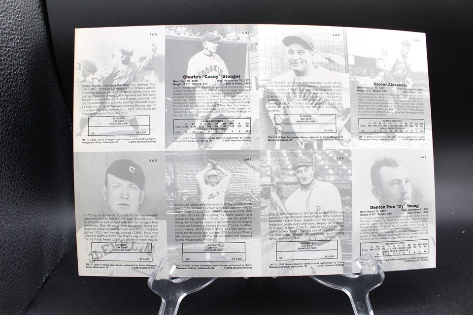 1993 Spectrum Uncut 8 Card Panel Alexander Gehrig Stengel Young Wagner ...