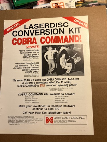 Orginal 1984 11- 8'' Cobra Command Laser Disc, Data, East ARCADE GAME ...
