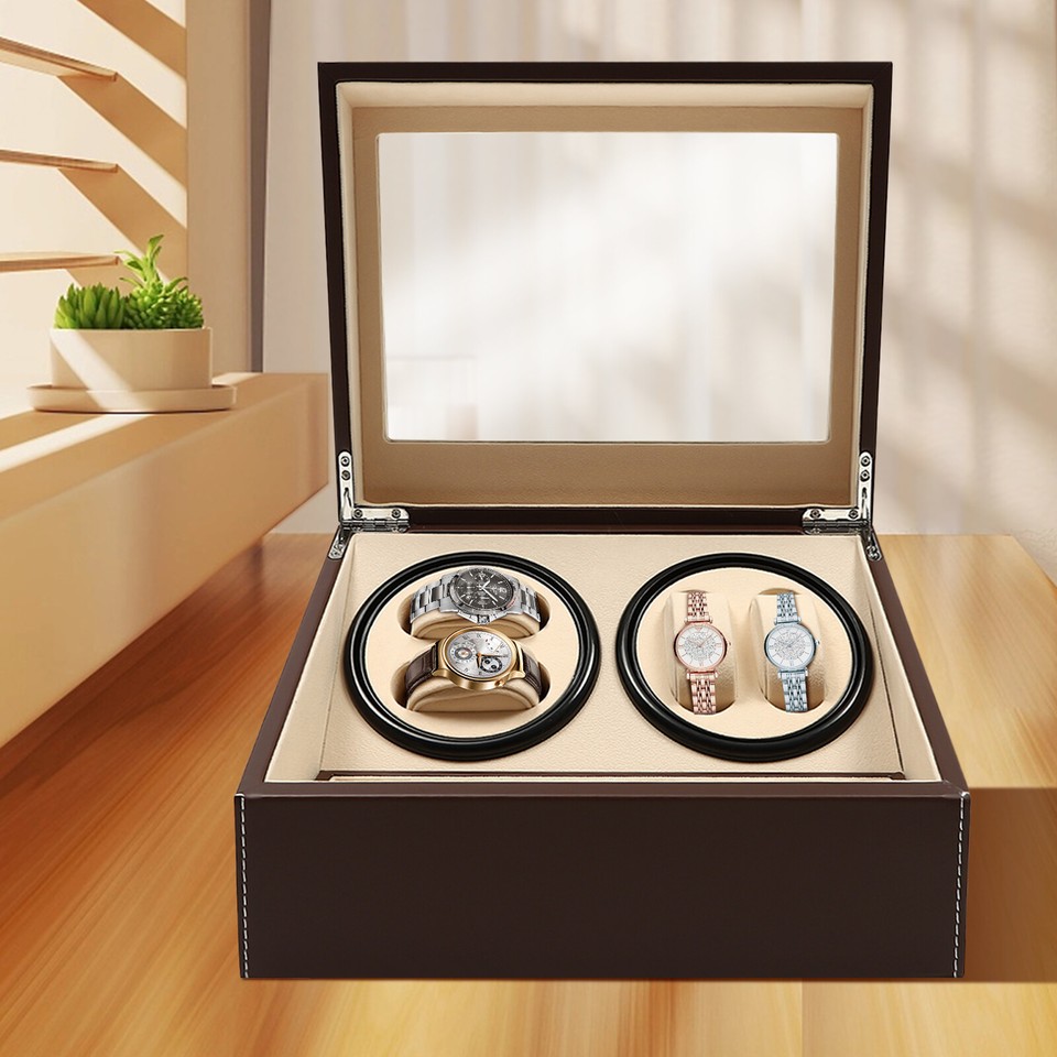 4+6 Automatic Rotation Leather Wood Watch Winder Storage Box Display ...