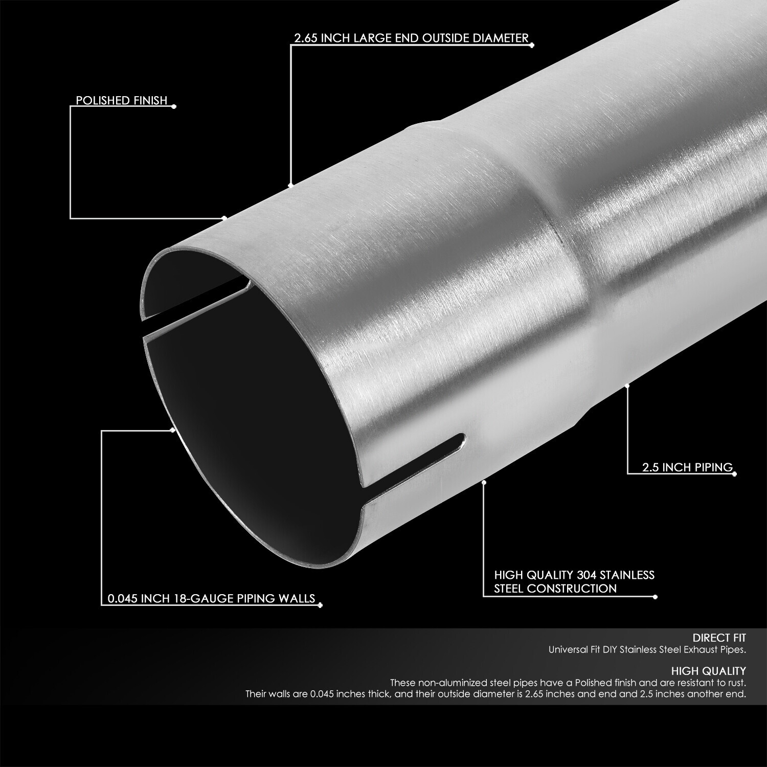 2.5" Inch OD Custom 45 Degree Polished S.Steel Mandrel Bend Exhaust ...